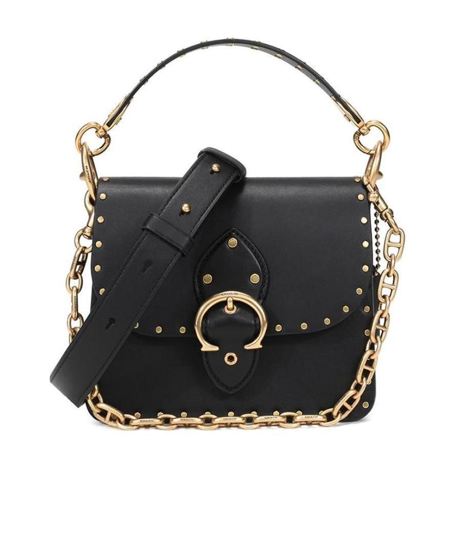 COACH Rivet Detail Shoulder Bag in Black | Lyst