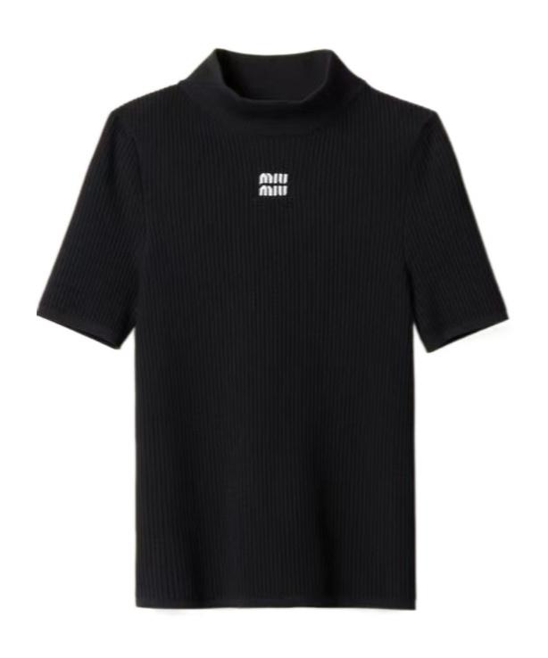 Miu Miu Logo Pattern Turtleneck Sweater in Black | Lyst
