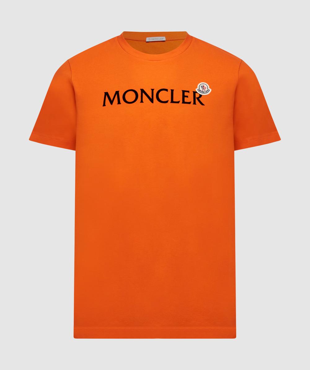 Moncler Double Logo Script T-shirt in Orange for Men | Lyst