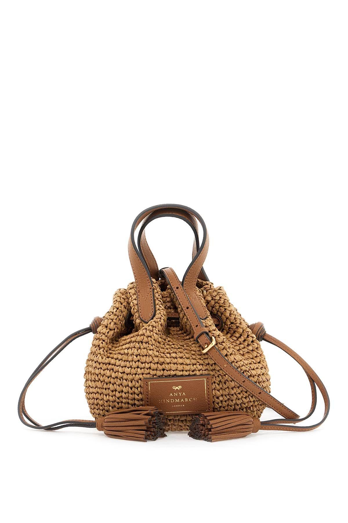 Anya Hindmarch Mini Raffia Bucket Bag in Brown | Lyst