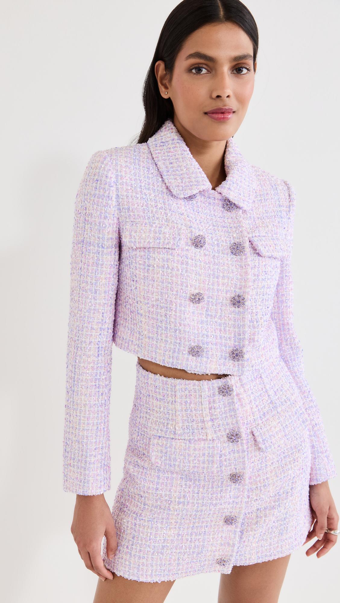 Self-Portrait Lilac Boucle Jacket in Purple | Lyst