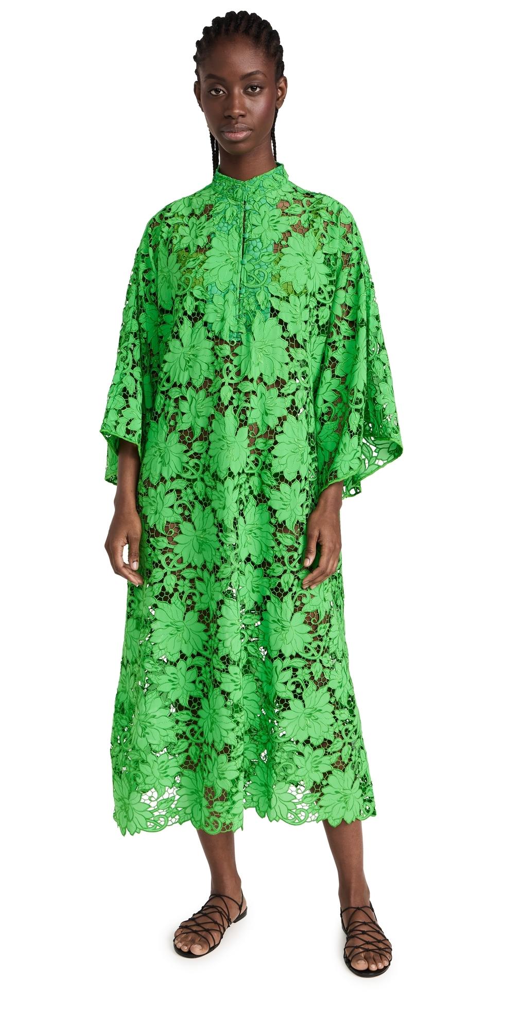 La Vie Style House Open Lace Floral Lace Maxi Caftan in Green | Lyst