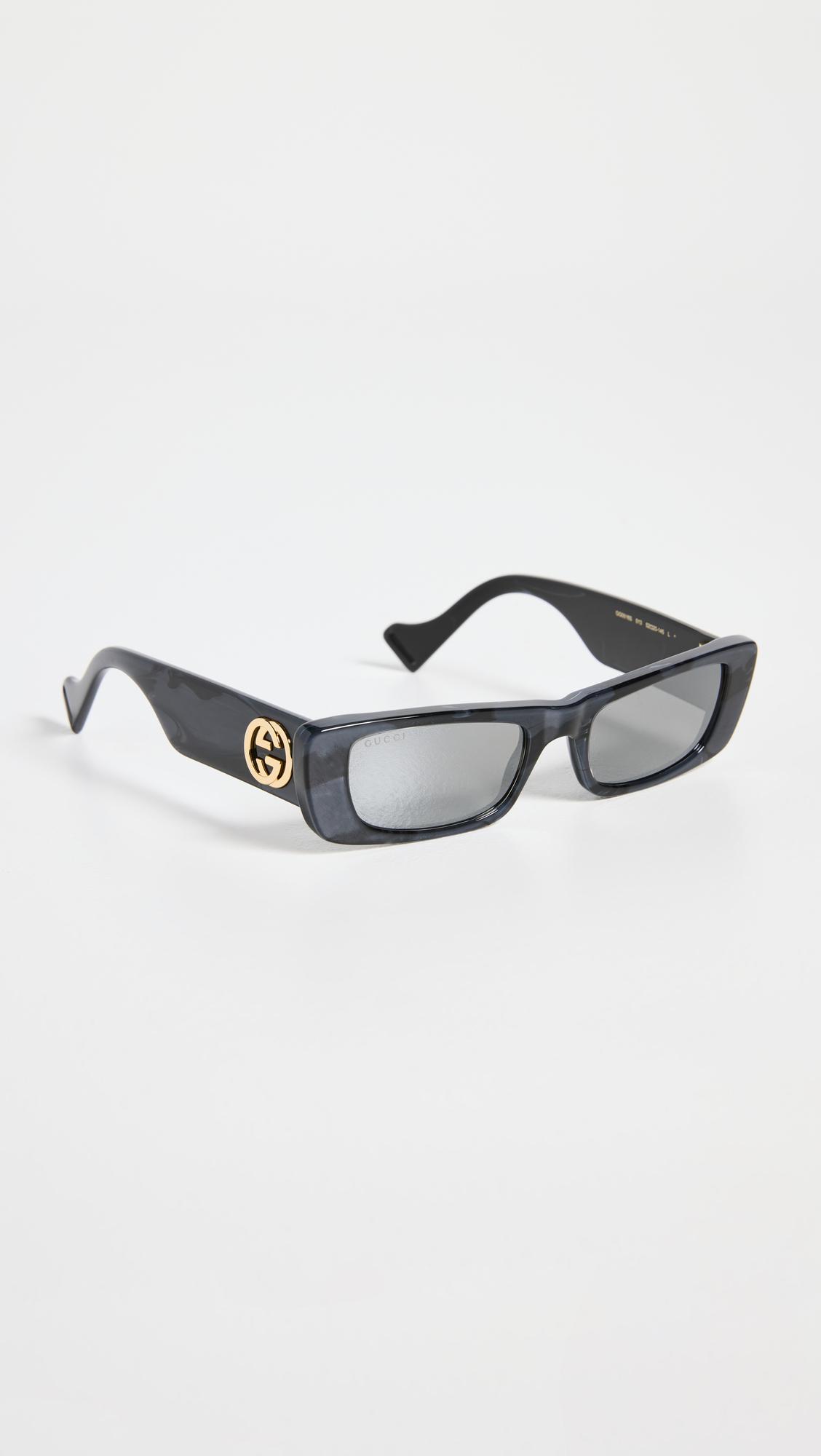 Gucci Monochromatic Rectangle Sunglasses W Interlocking G Temples In Black Lyst