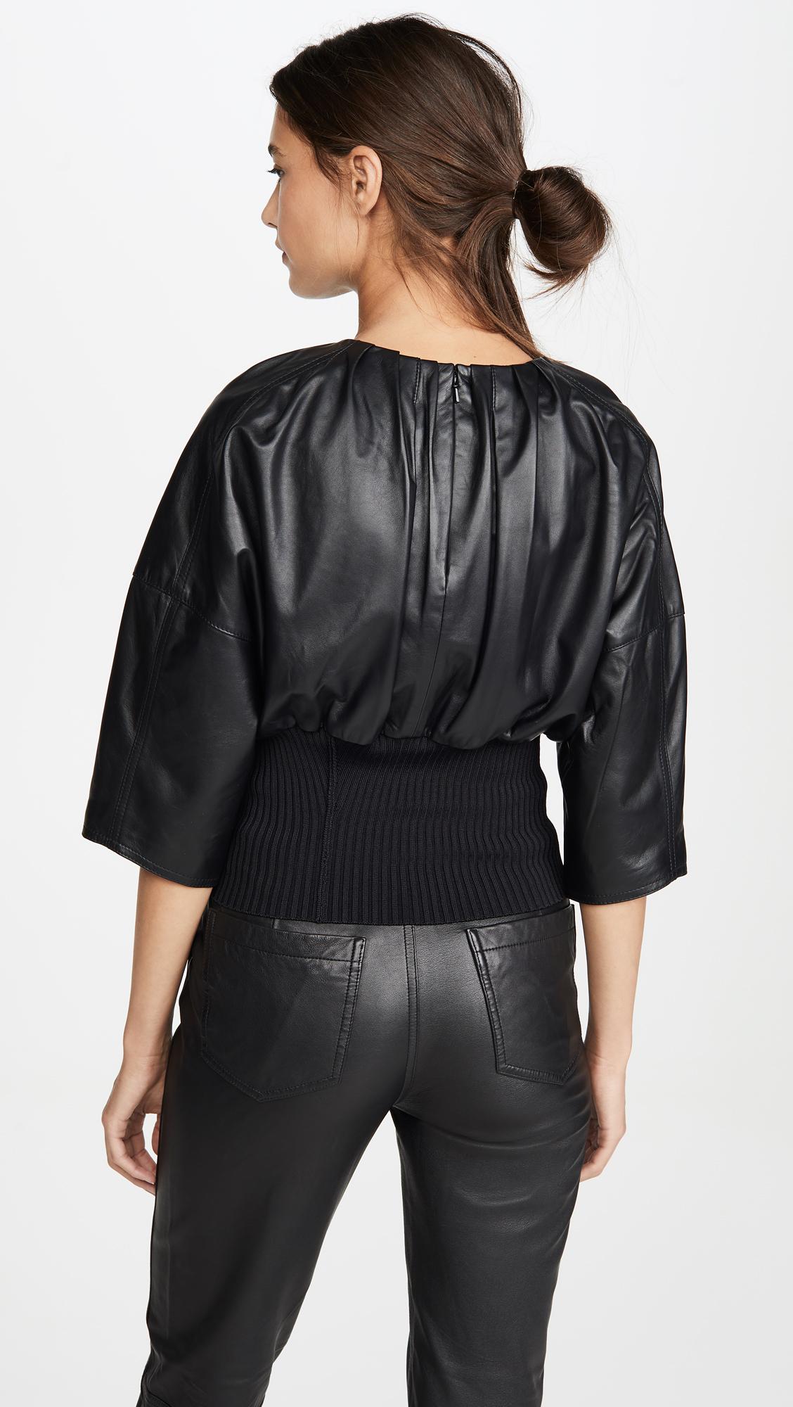 3.1 Phillip Lim Leather Rib Hem Top in Black - Lyst