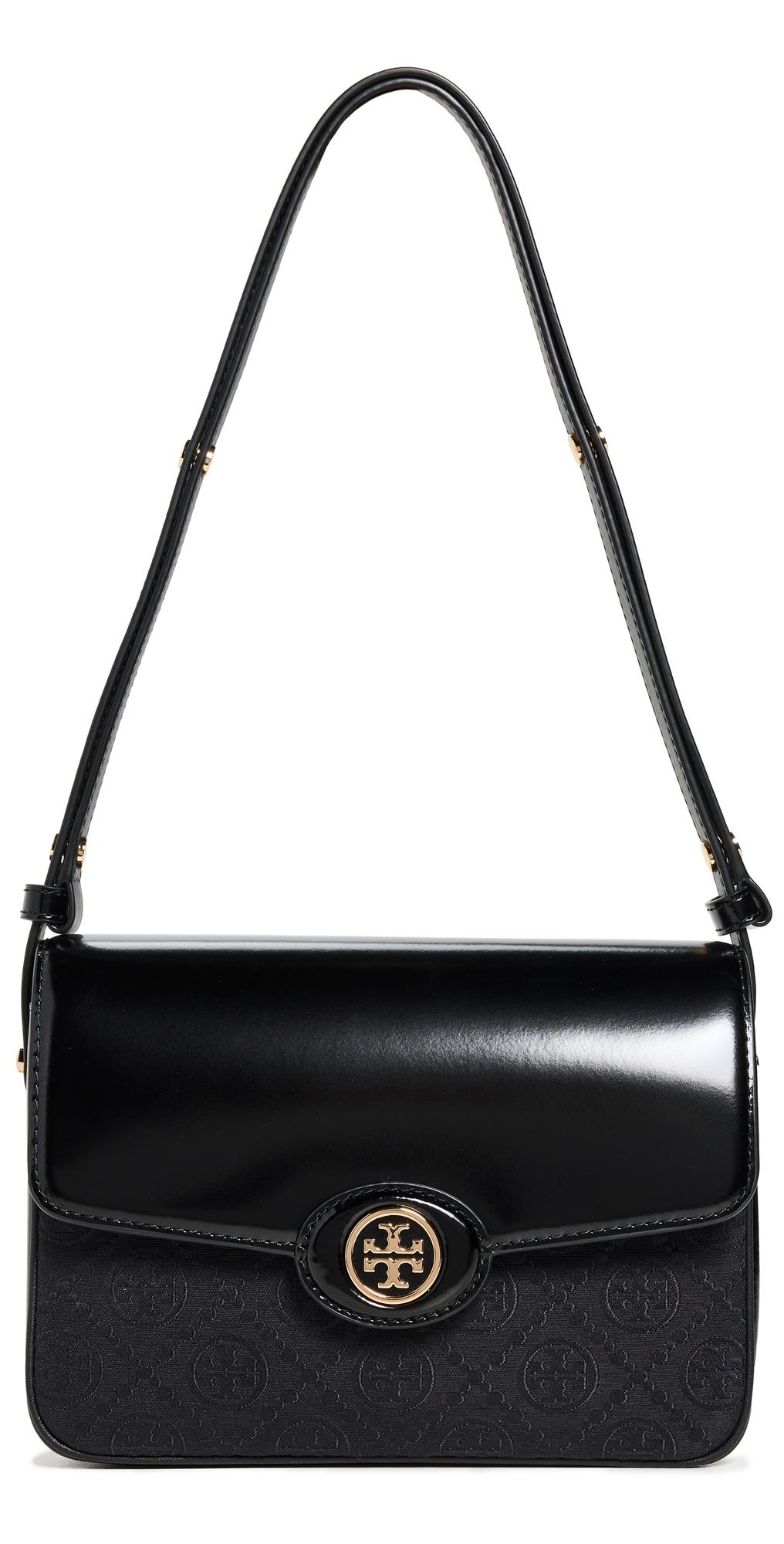 Tory Burch Robinson T Monogram Convertible Shoulder Bag in Black | Lyst