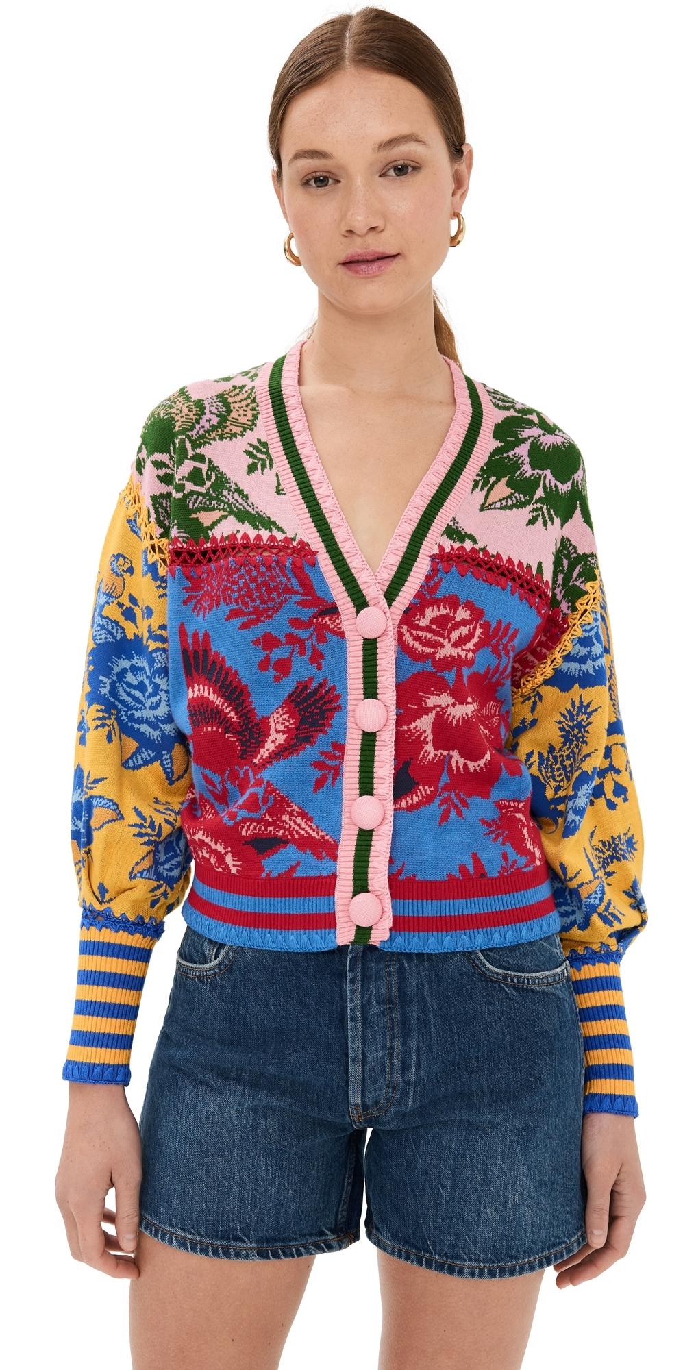FARM Rio Floral De Renda Patch Knit Cardigan in Blue | Lyst