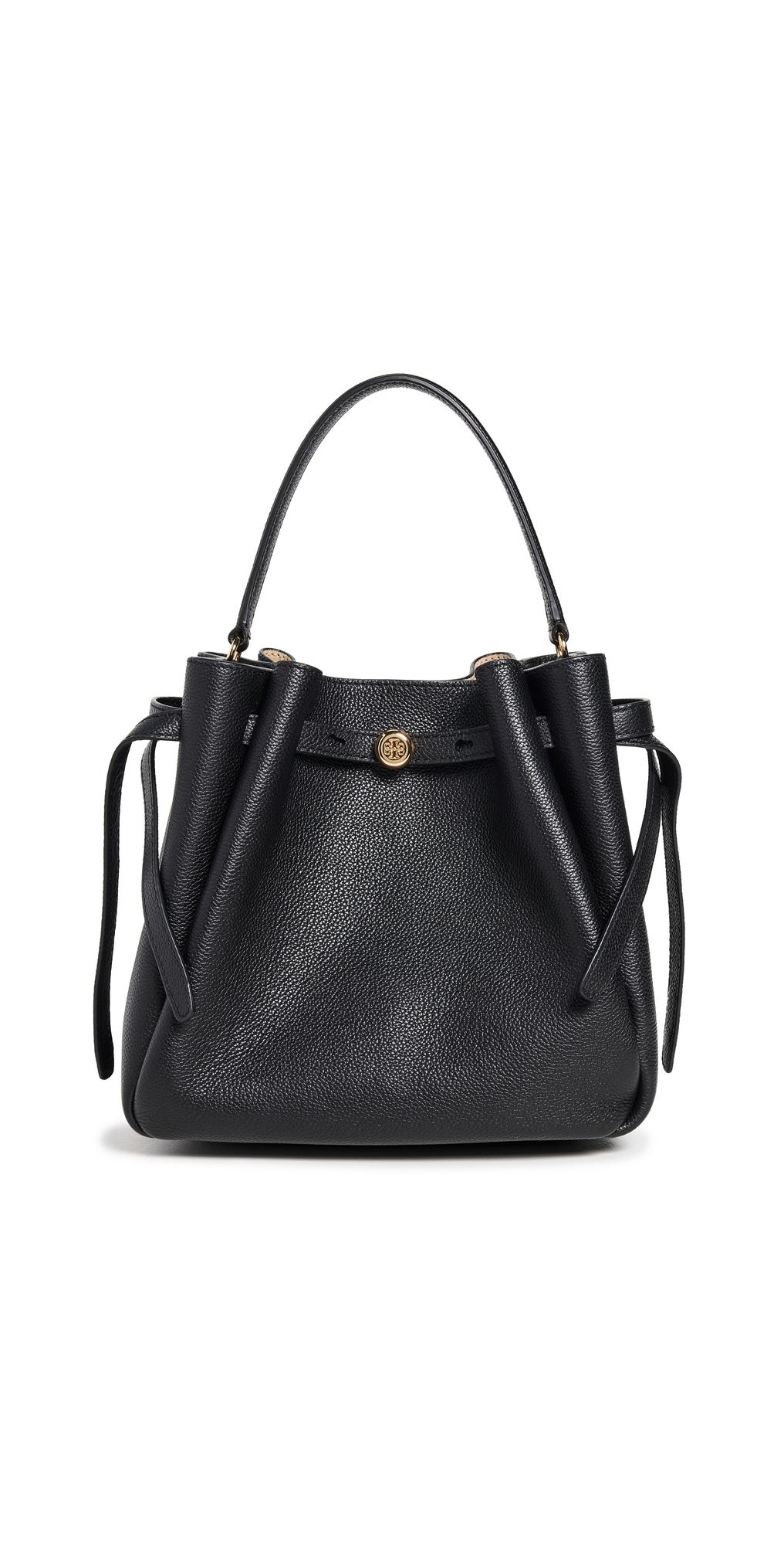 Tory Burch Romy Pebbled Small Bucket Bag in Black | Lyst