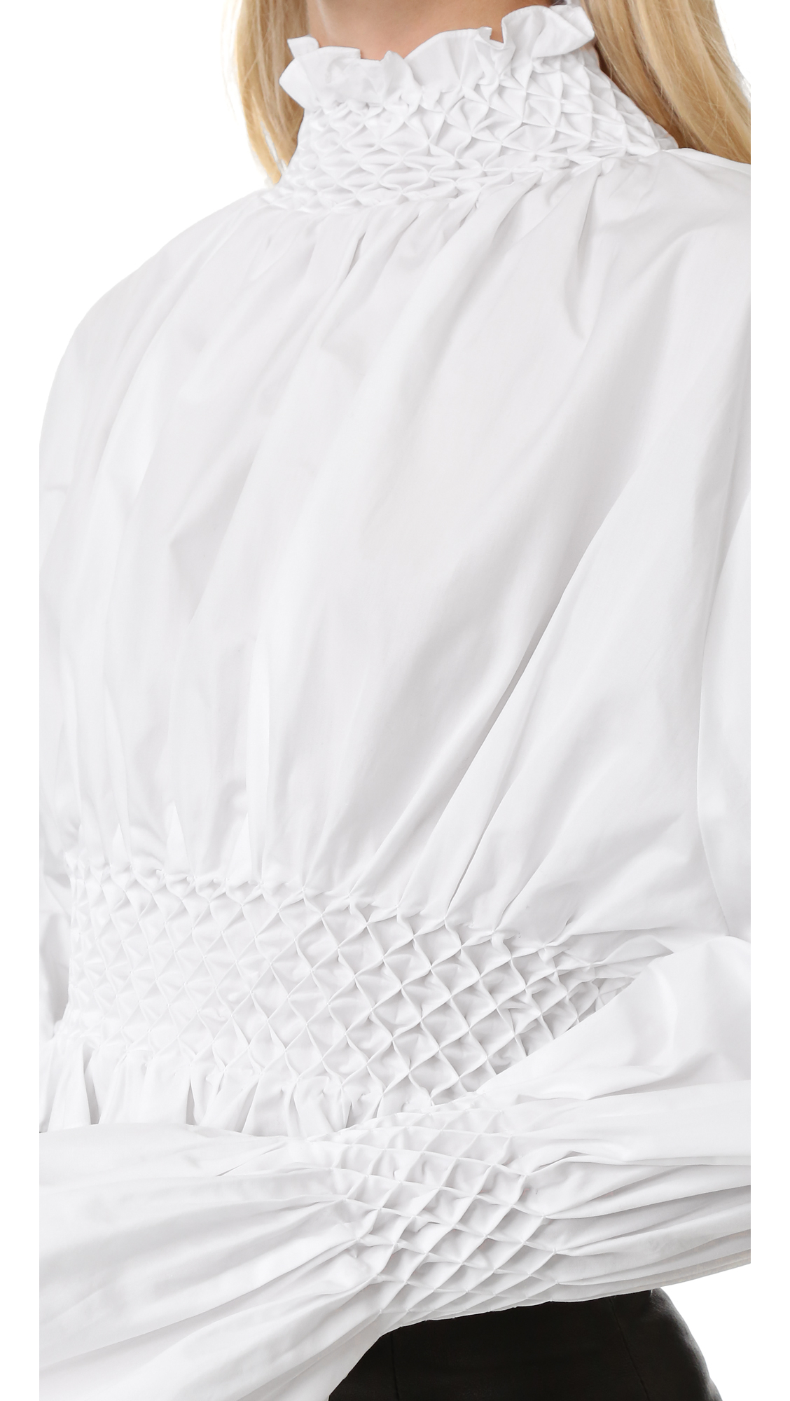 Kenzo Cotton Poplin High Neck Ruffle Blouse In White Lyst