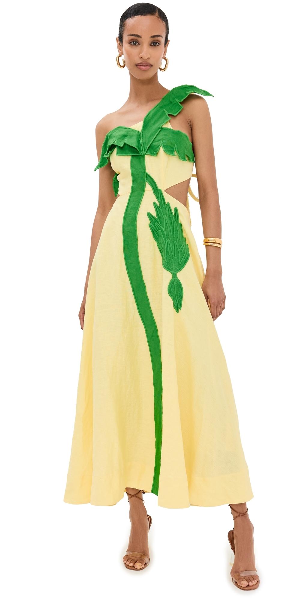 FARM Rio Palm Tree Cutwork Midi Dress in Yellow | Lyst