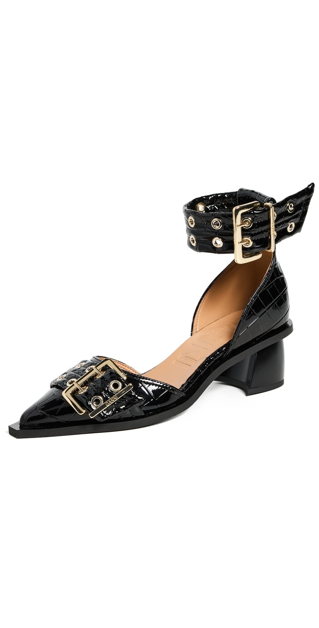 Ganni Chunky Buckle Open Cut Pumps in Black | Lyst