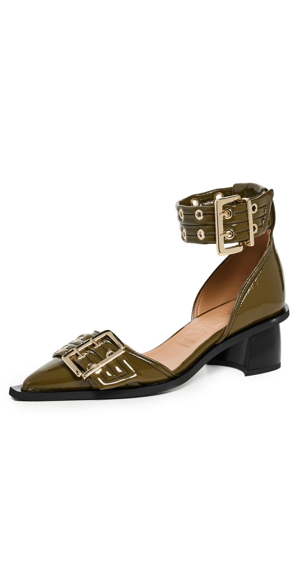 Ganni Buckle Open Cut Pumps in Black | Lyst