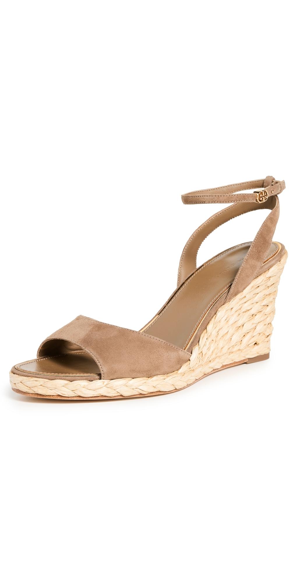 Tory Burch Raffia Wedge Sandals 80mm in Black | Lyst