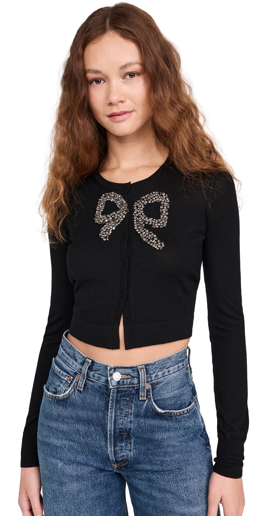 LoveShackFancy Ovehackfancy Odine Cardigan Back X in Black | Lyst