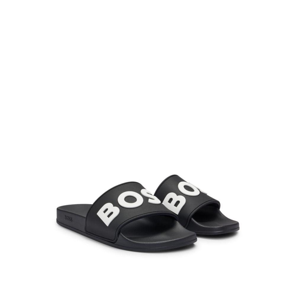 BOSS Italian-Made Slides With Raised Logo in Black for Men | Lyst