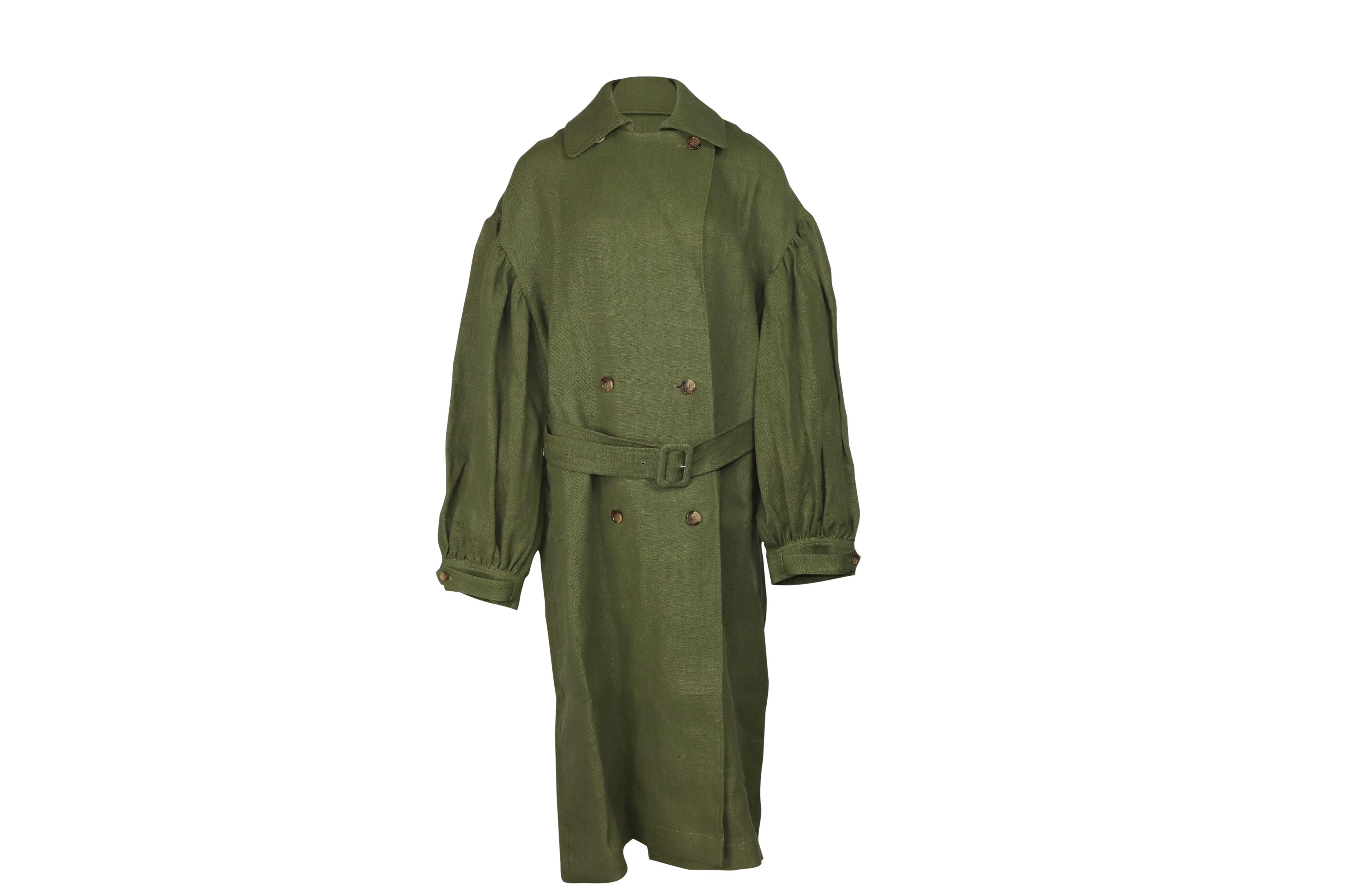 Acne Studios Oversized Linen Double-Breasted Trench Coat in Green | Lyst