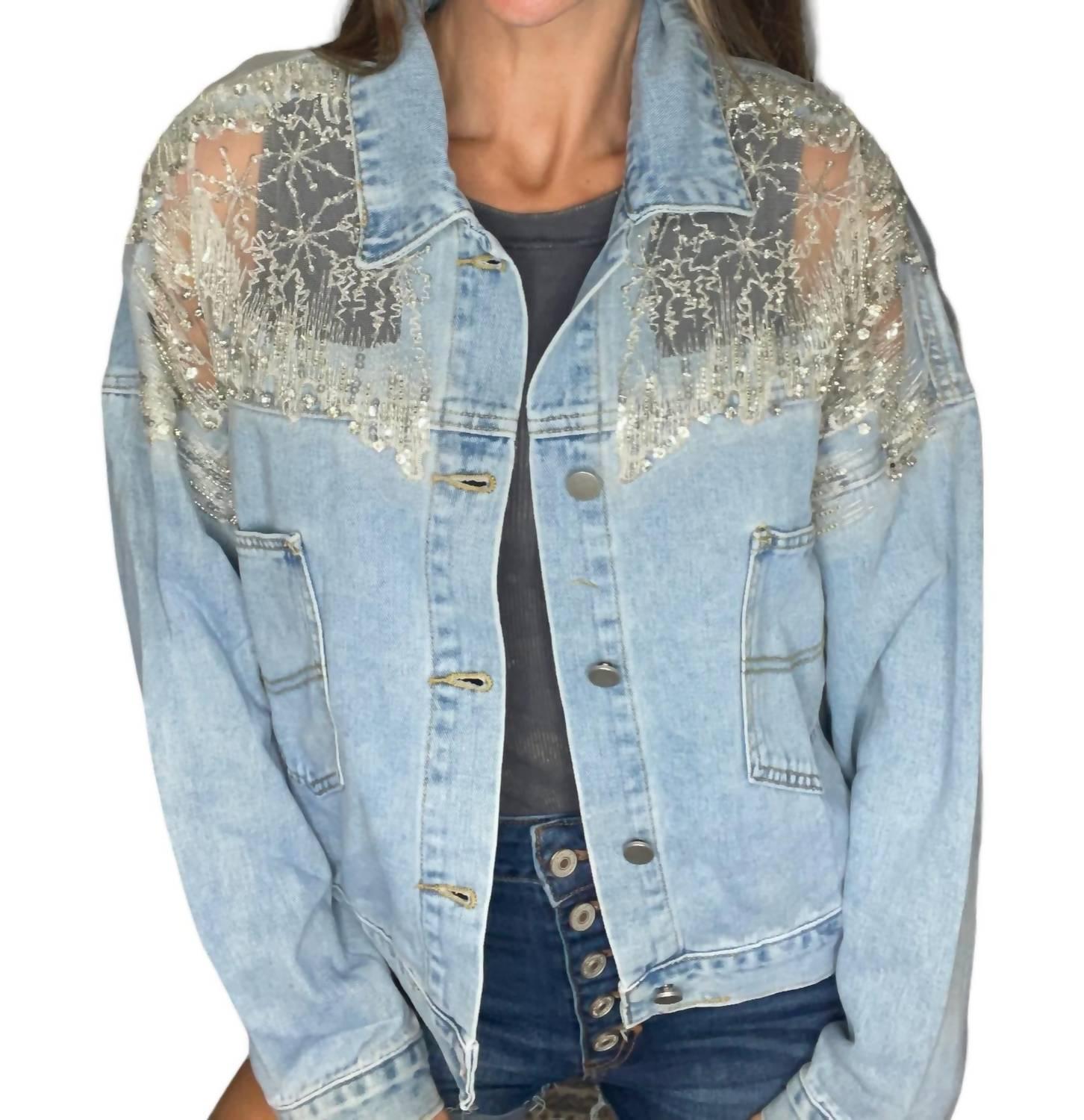 Davi & Dani Mesh Denim Jacket in Blue | Lyst