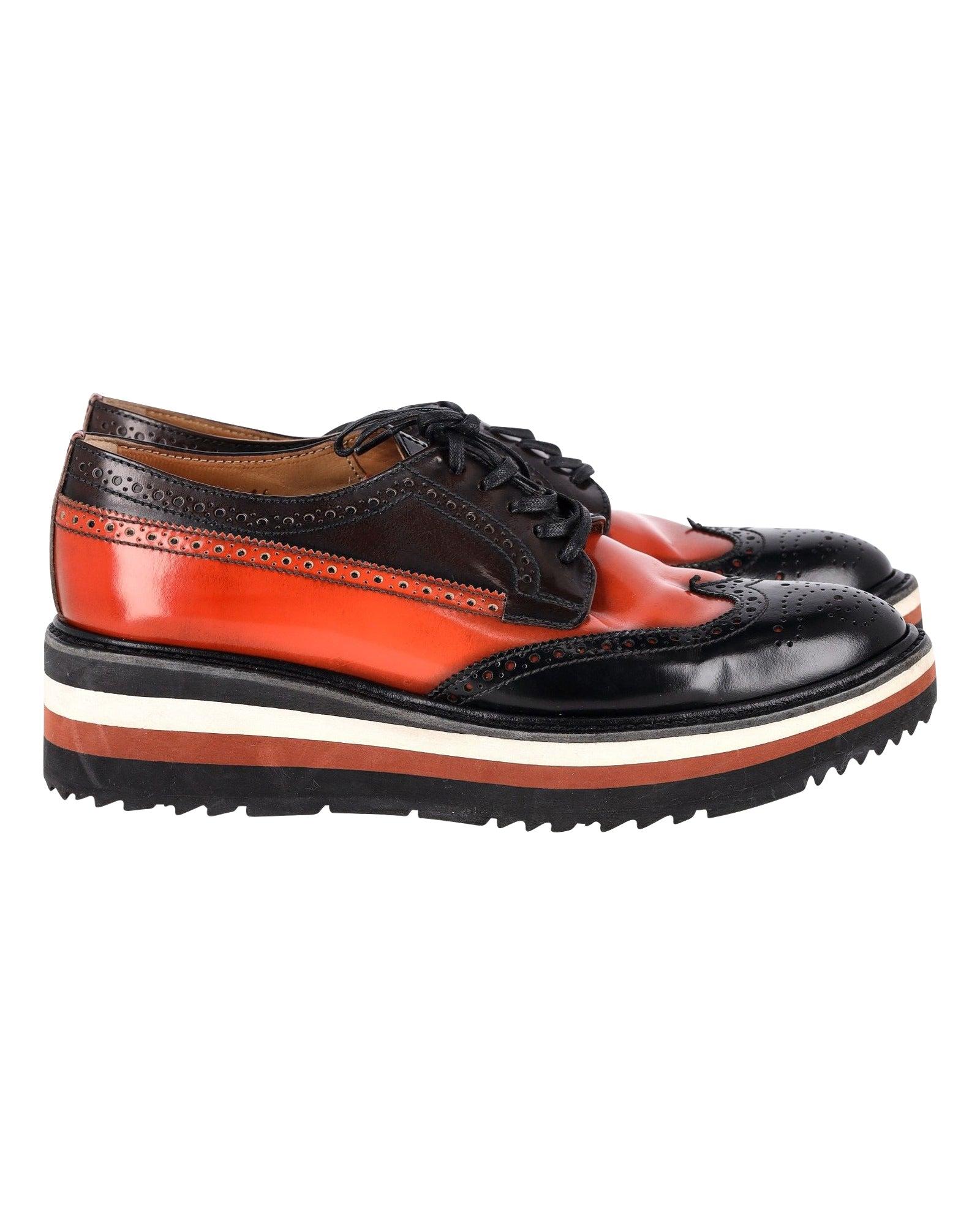 Prada Flatform Derby Brogue Lace Up in Red | Lyst