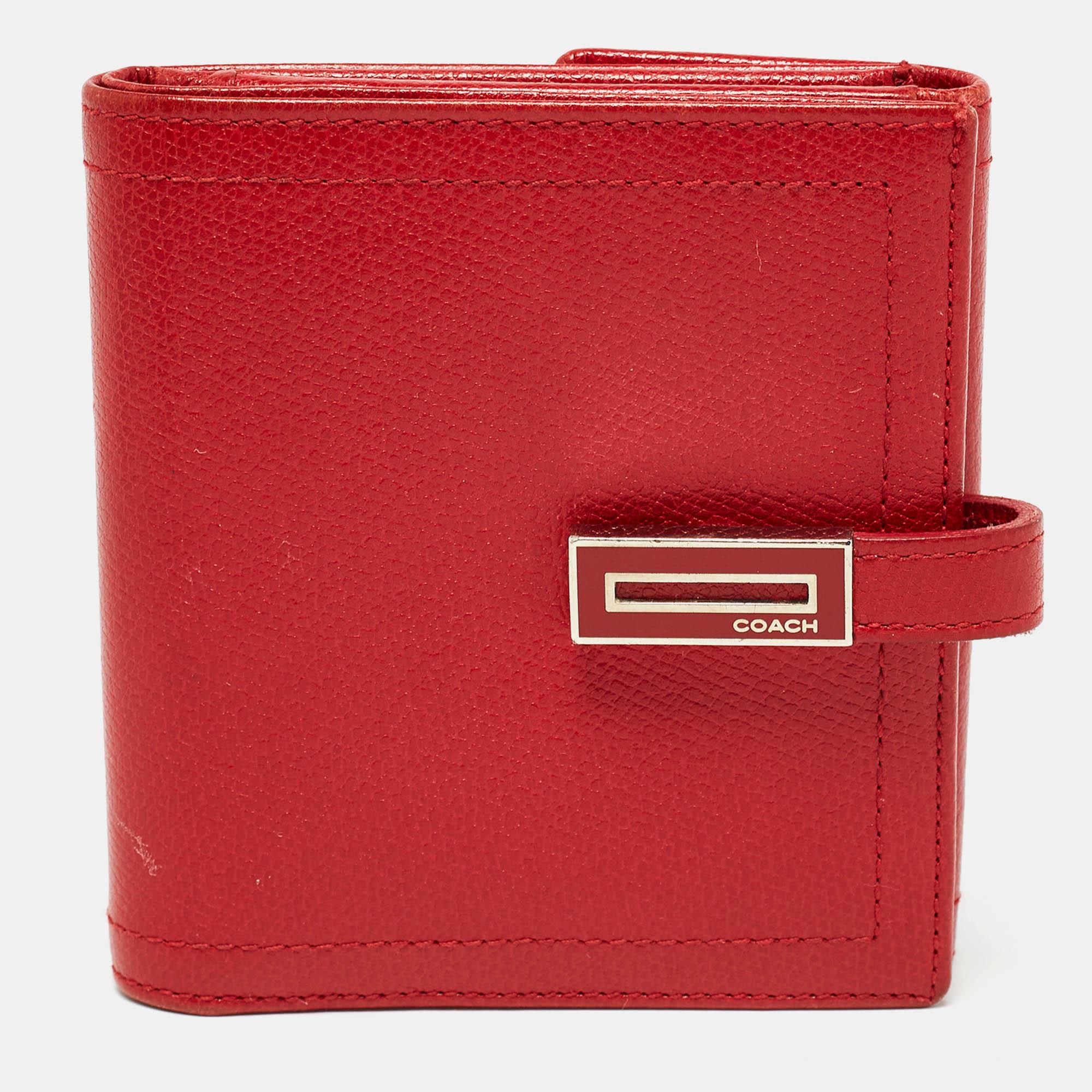 COACH Leather Compact Flap Wallet in Red | Lyst