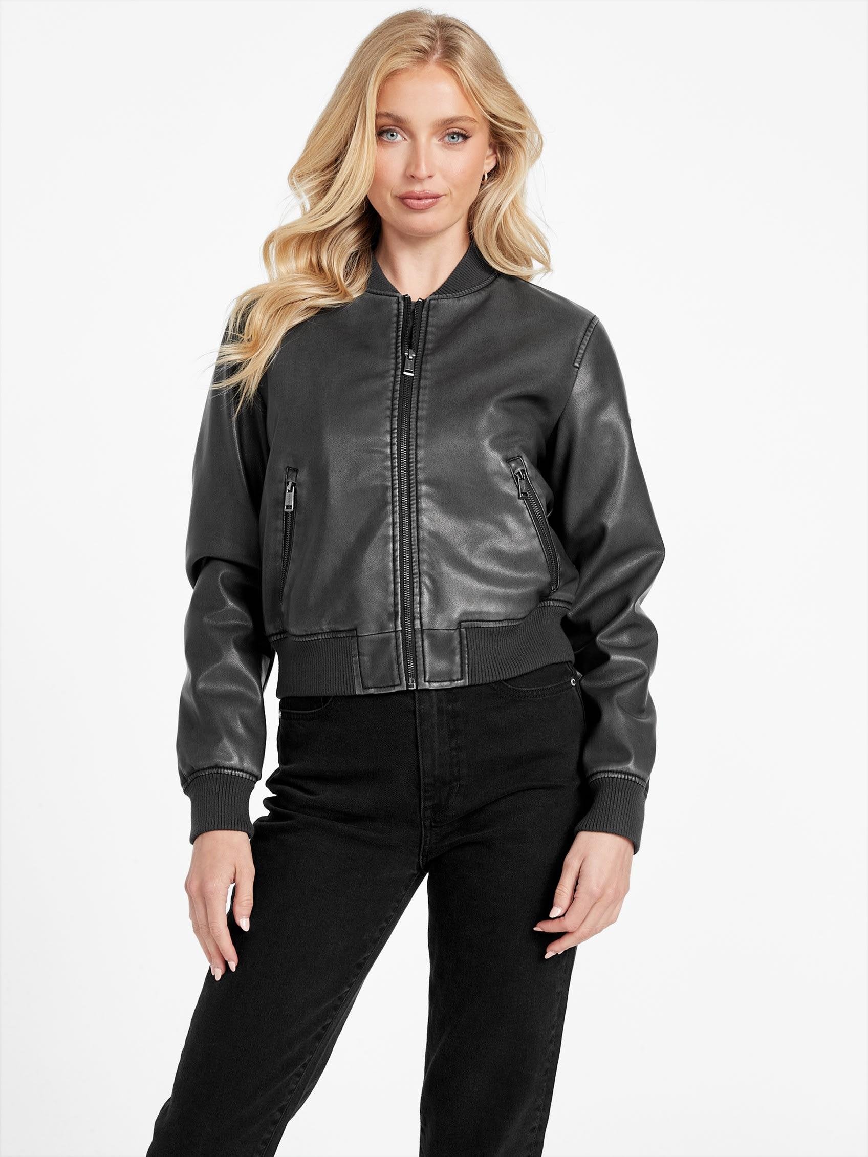 Guess Everly Faux-Leather Jacket in Black | Lyst