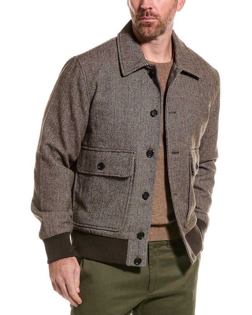 Slate & Stone Herringbone Wool-Blend Bomber Jacket in Brown for Men | Lyst