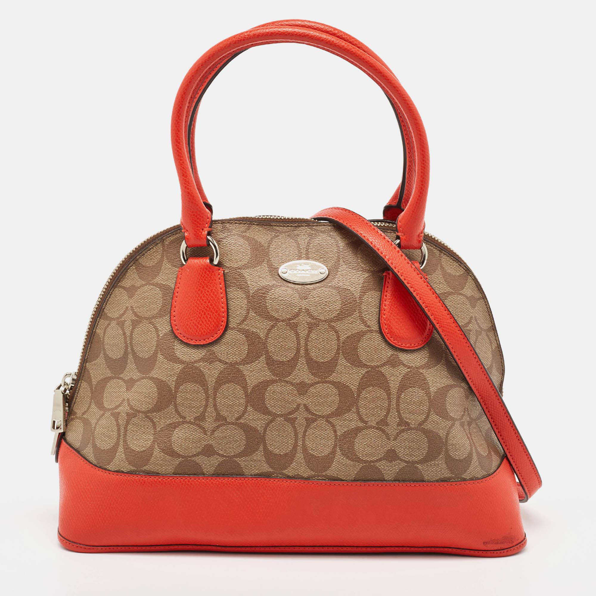 COACH /signature Coated Canvas And Leather Cora Dome Satchel in Red | Lyst