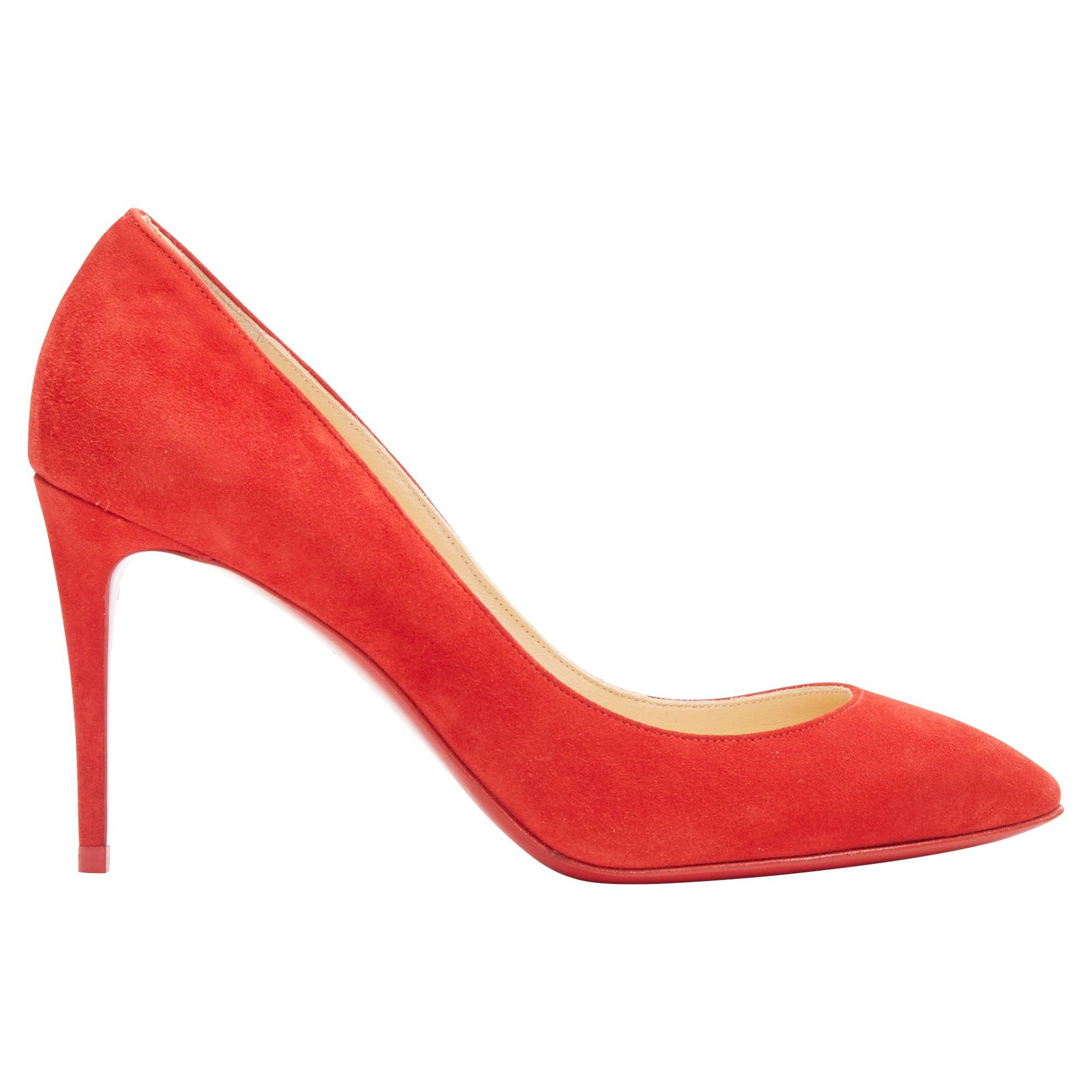 Christian Louboutin Eloise Loubi Suede Almond Toe Classic Pump in Red ...