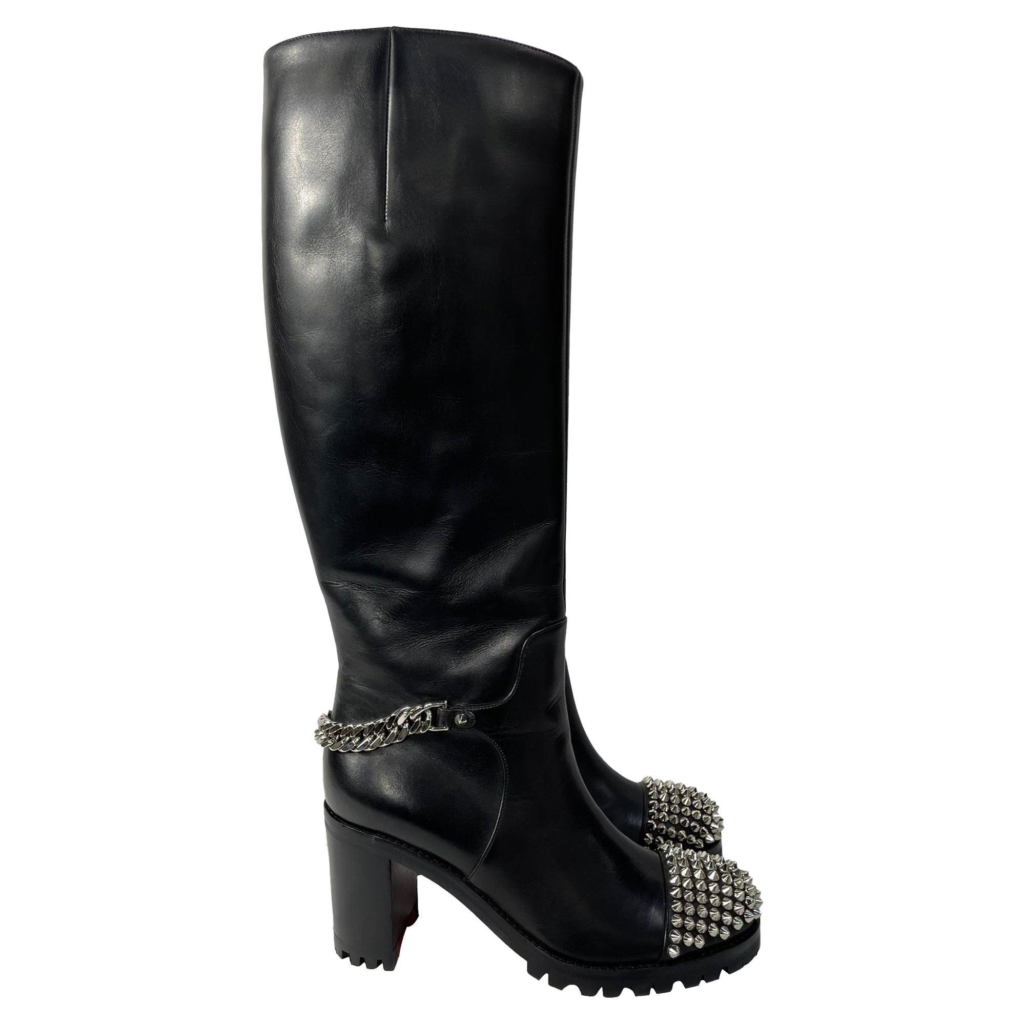 Christian Louboutin Napoleon Spike Embellished High Boots in Black | Lyst