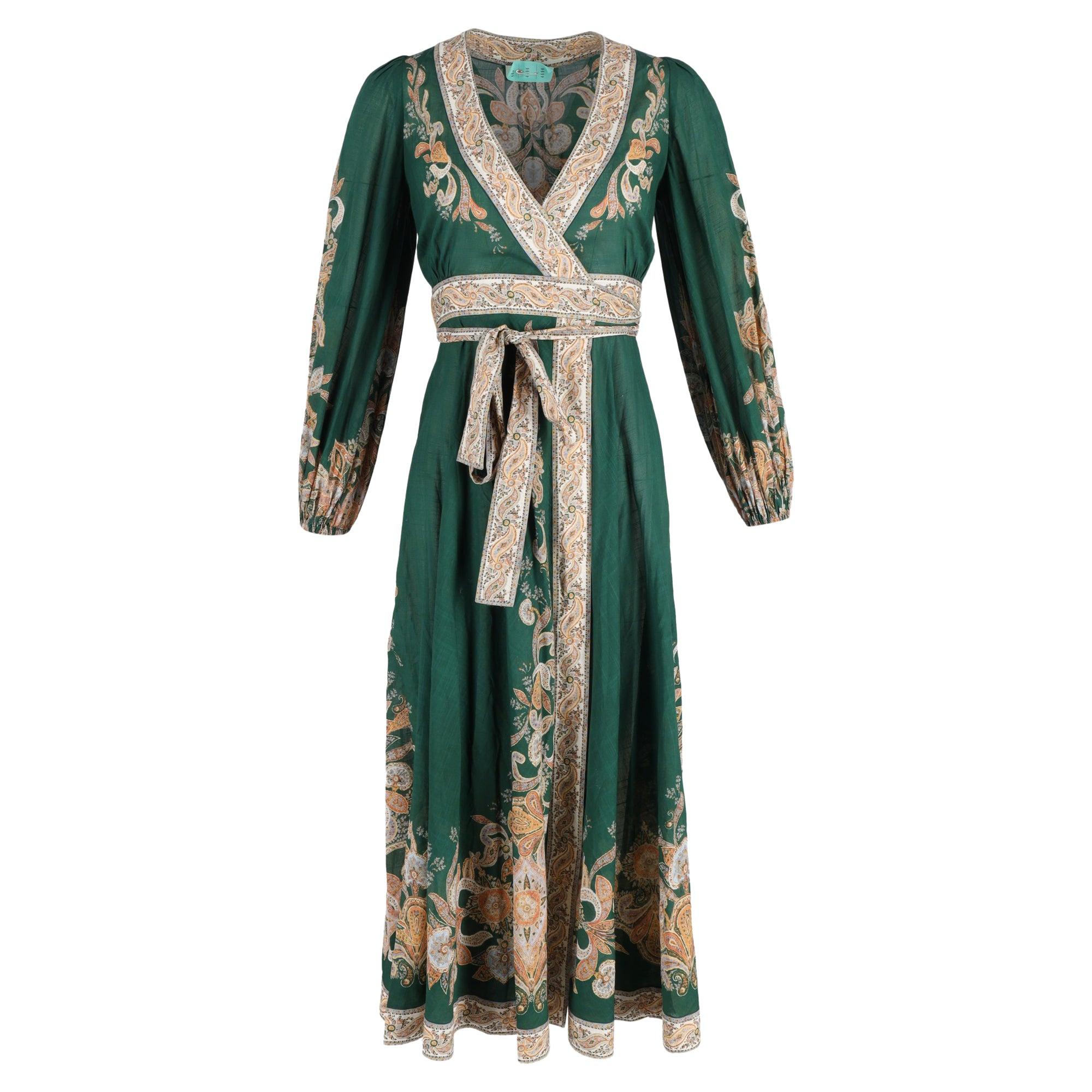 Zimmermann Belted Paisley Print Midi Wrap Dress in Green | Lyst