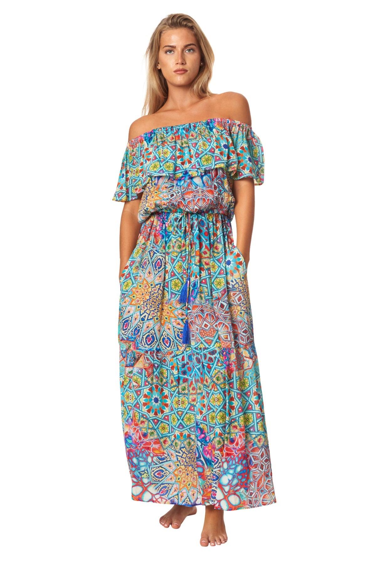 La Moda Clothing Stela Off-Shoulder Raffle Dress in Blue | Lyst