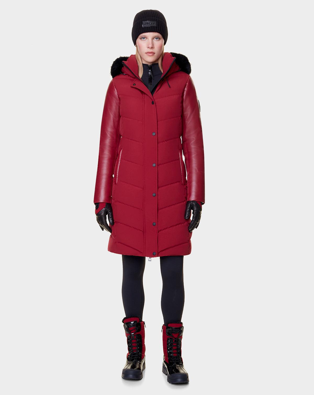 Rudsak Elsa Down Puffer With Recycled Leather Sleeves in Red | Lyst