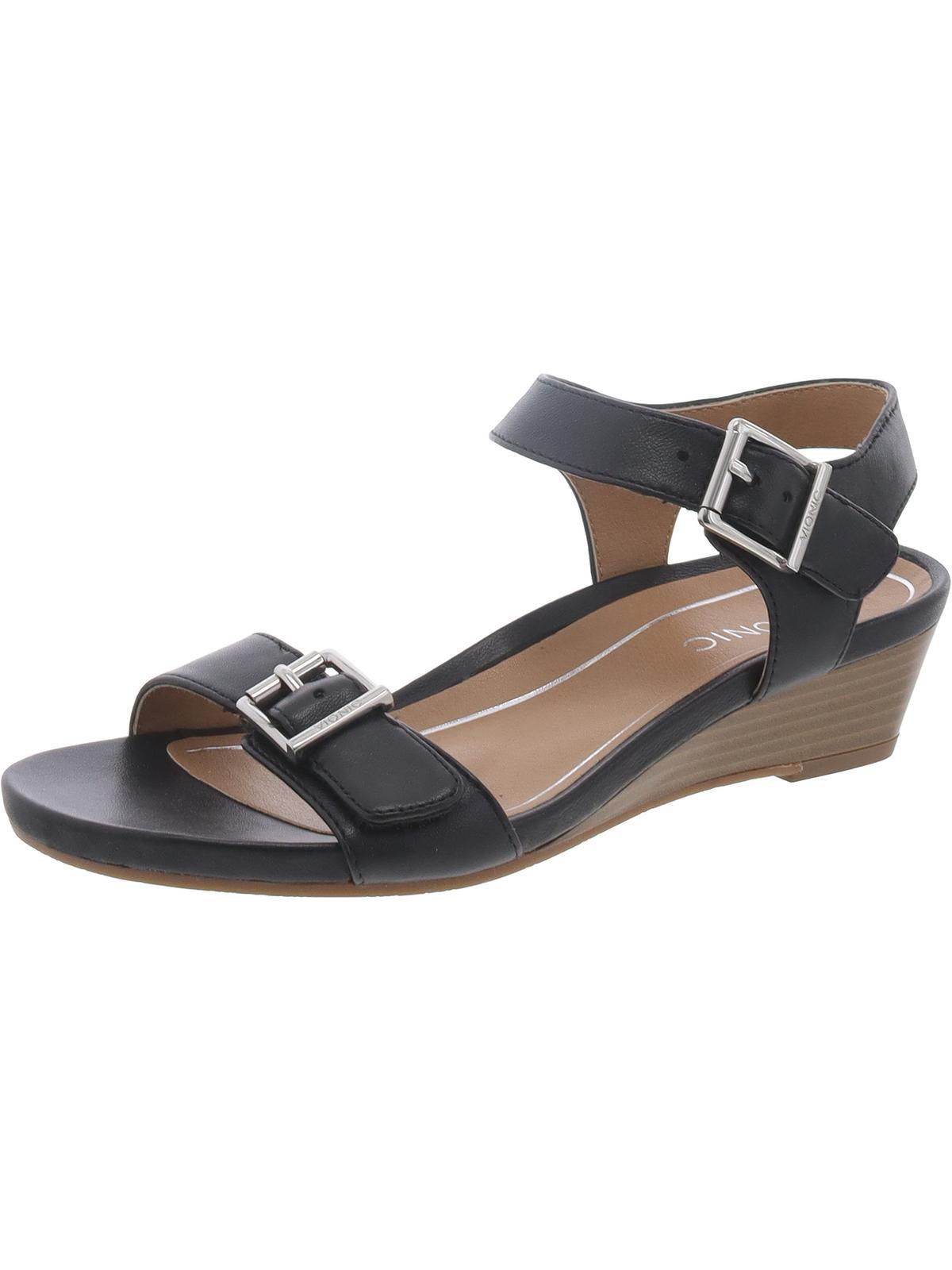 Vionic Fort Frances Leather Wedge Slingback Sandals in Black | Lyst