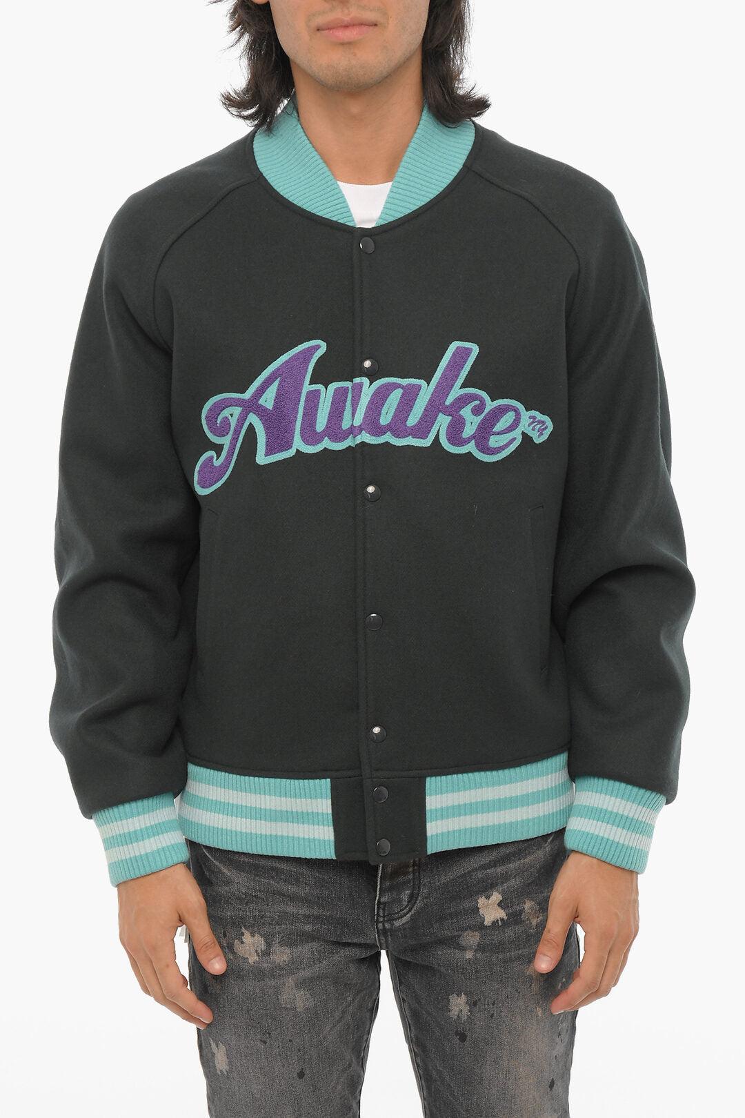 Awake New York Wool Varsity Bomber Jacket With Ribbed Edges in Gray for ...