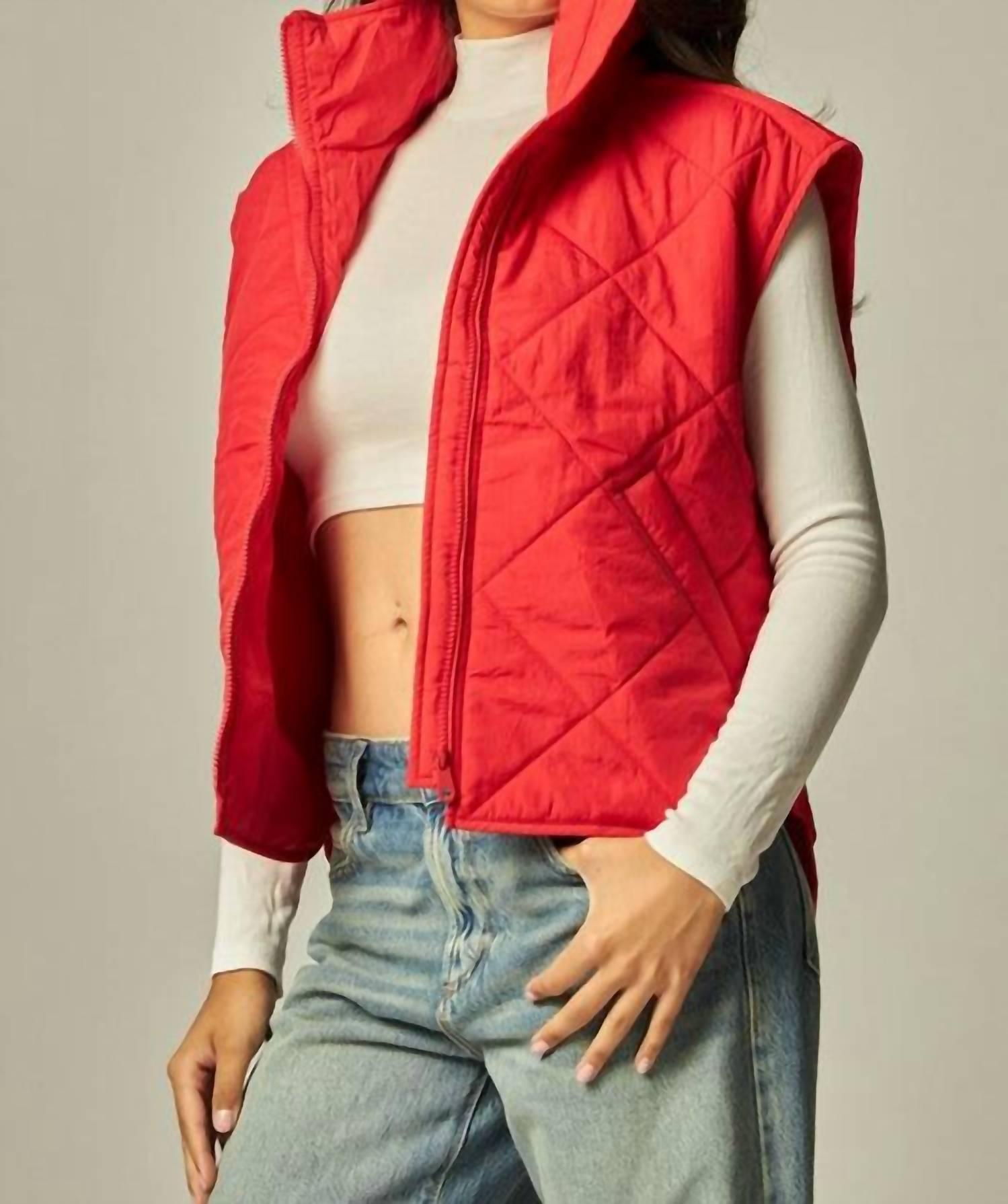 Love Poem Boxy Quilted Puffer Vest in Red | Lyst
