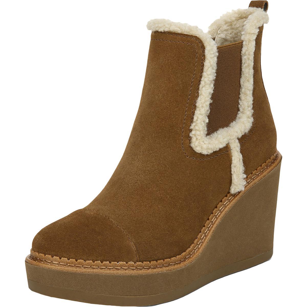 Sam Edelman Reagan Suede Faux Fur Lined Wedge Boots in Brown | Lyst