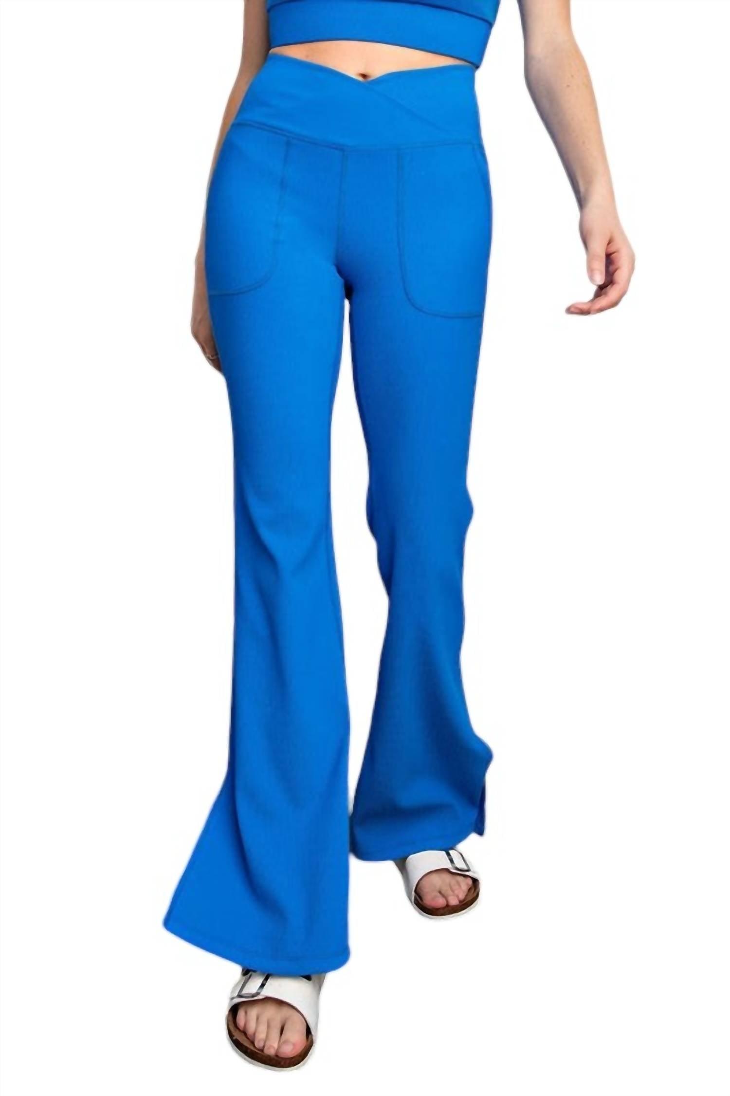 Rae Mode Nylon Rib V Waist Crossover Flared Leggings in Blue | Lyst