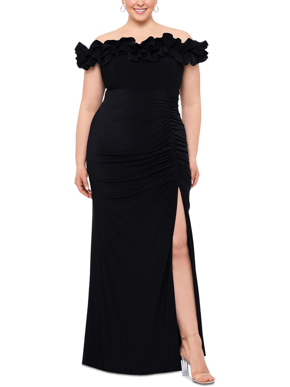Xscape Plus Full Length Off-The-Shoulder Evening Dress in Black | Lyst