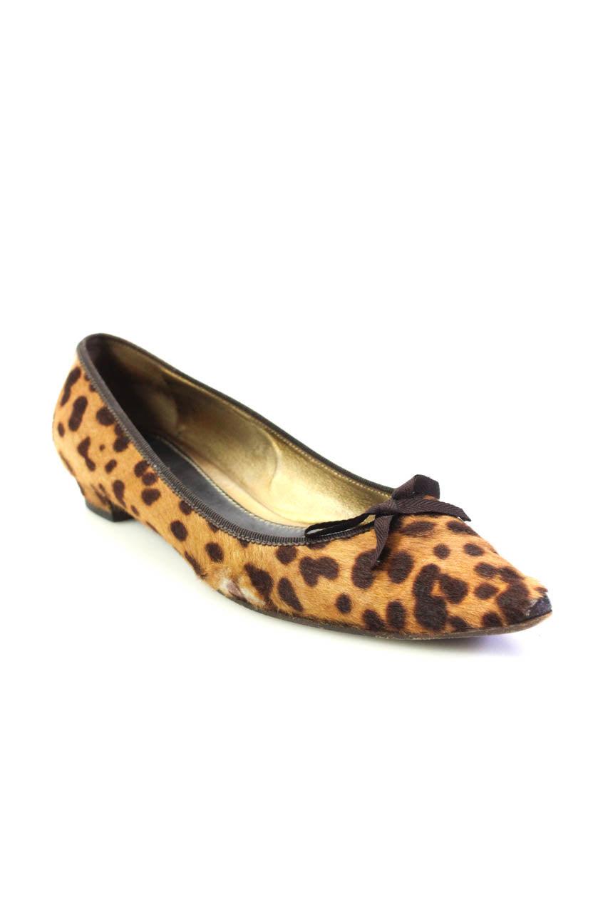 Prada Pointed Toe Leopard Spotted Pony Hair Ballet Flats in Brown | Lyst