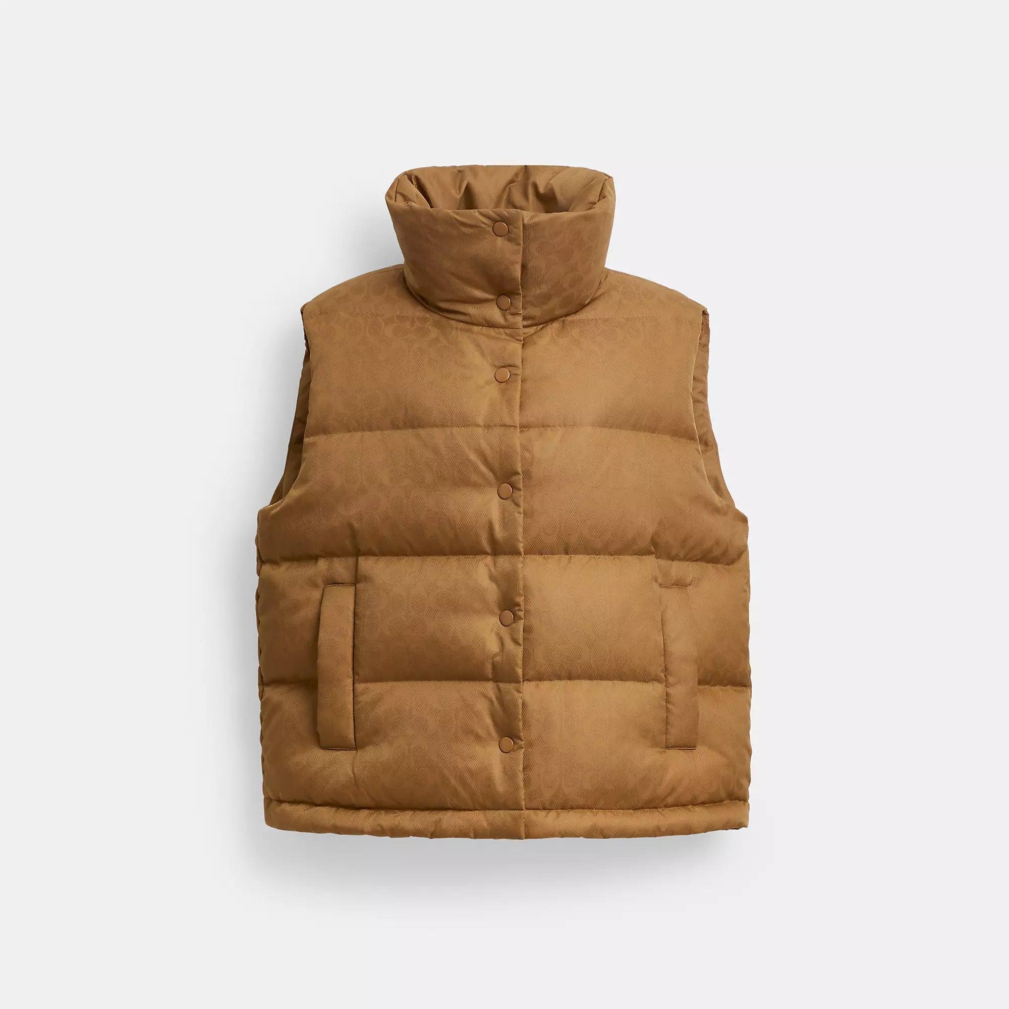 COACH Signature Jacquard Puffer Vest in Brown | Lyst