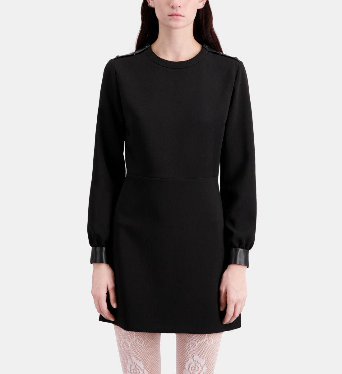 The Kooples Short Crepe Dress With Leather Details in Black | Lyst