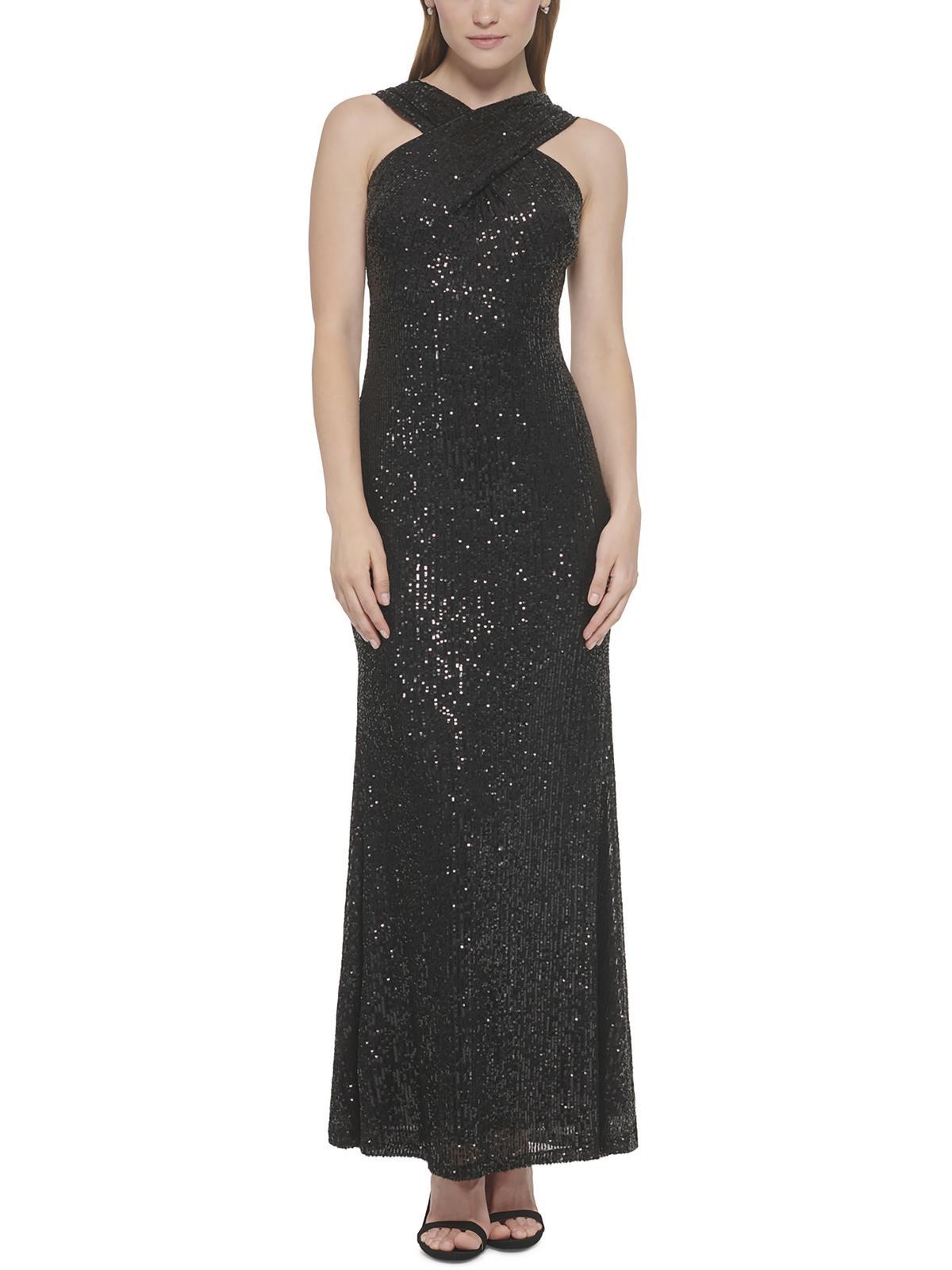 Eliza J Sequined Long Evening Dress in Black | Lyst