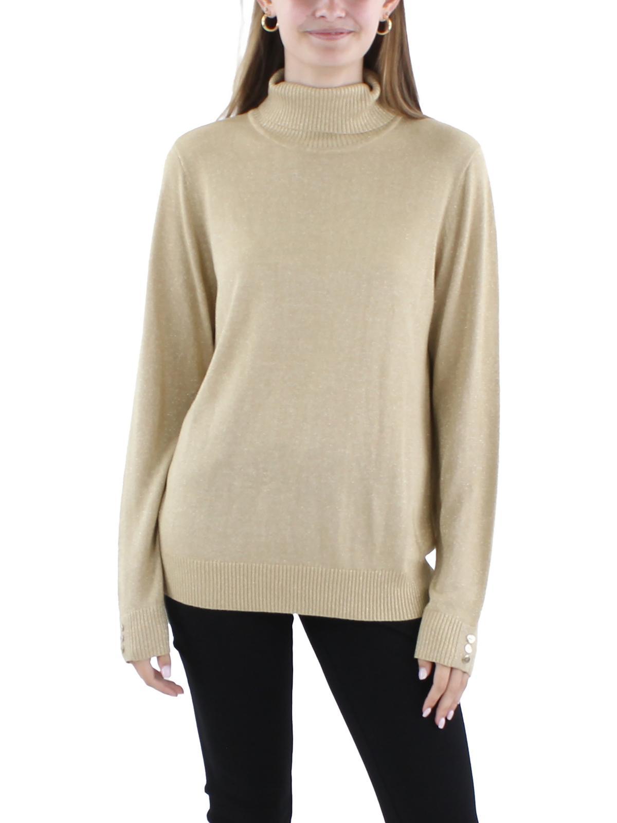 Joseph A Metallic Knit Turtleneck Sweater in Natural | Lyst