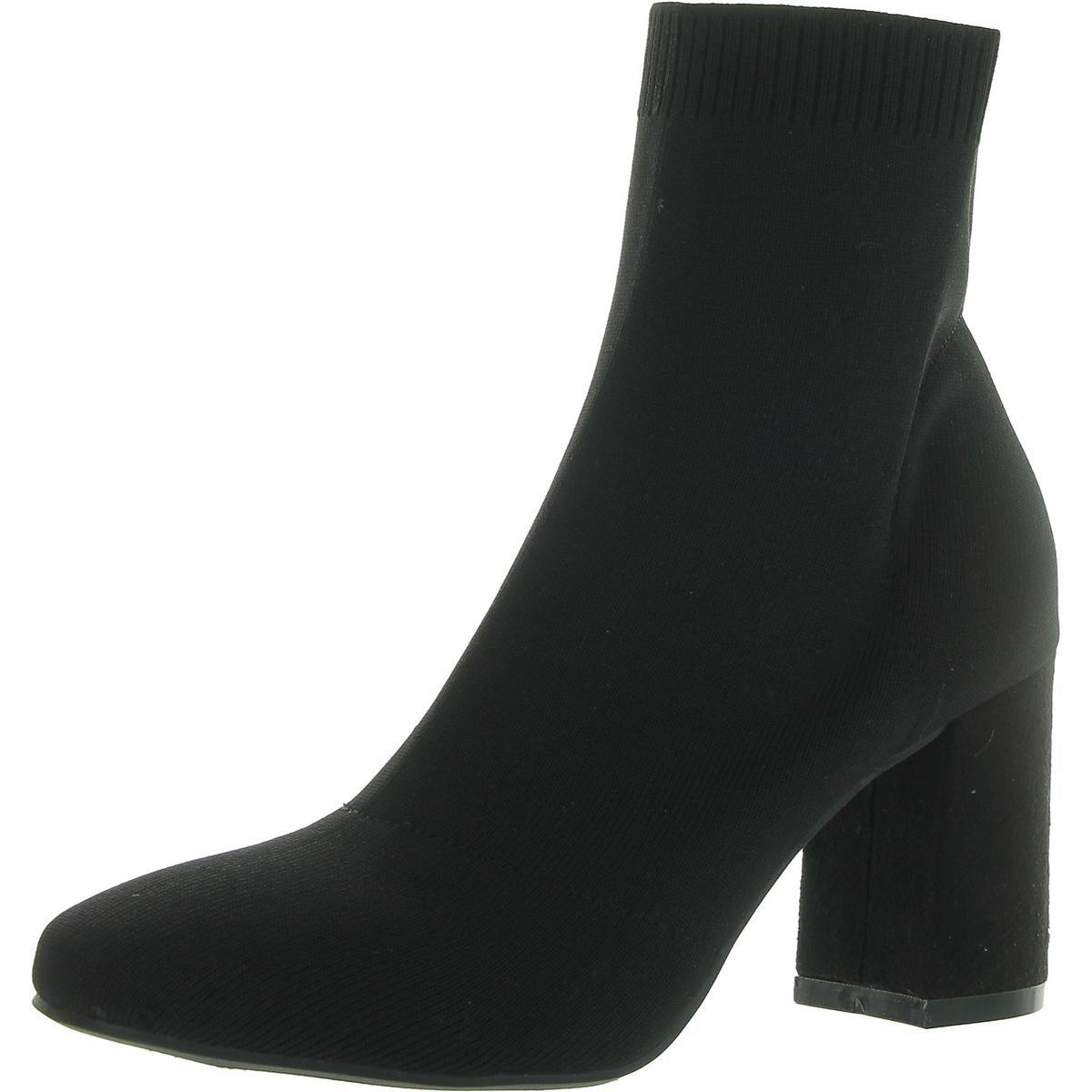MIA Erica Knit Block Heel Ankle Boots in Black | Lyst