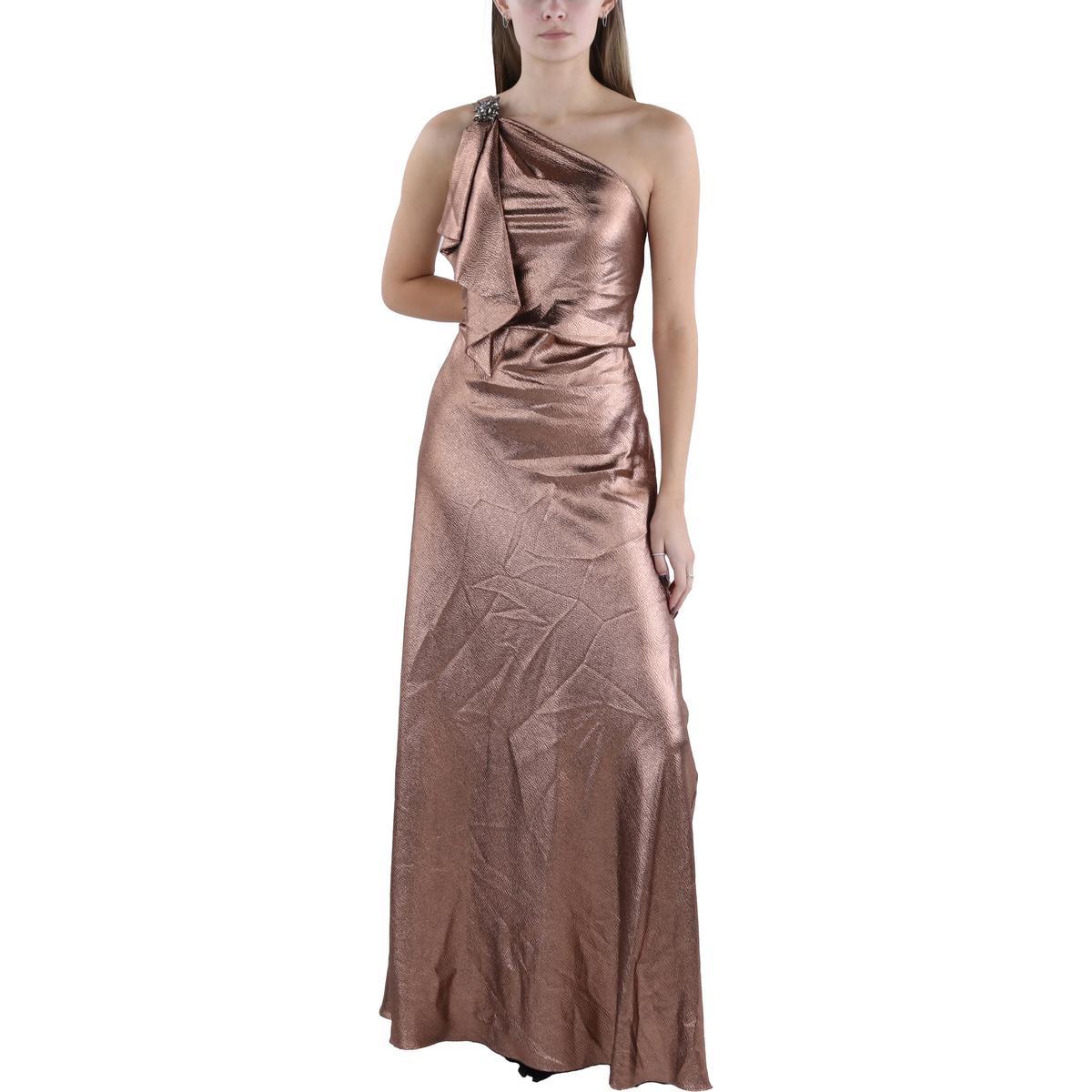 Ralph Lauren Hammered Satin One Shoulder Evening Dress in Brown | Lyst