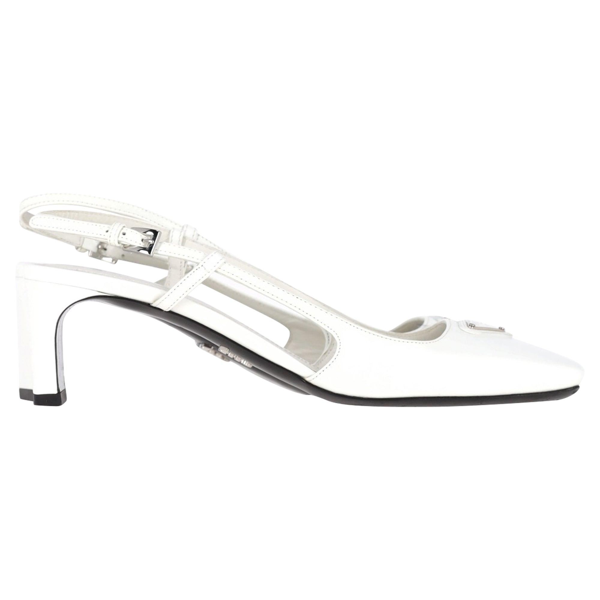 Prada Square-Toe Logo Slingbacks in White | Lyst
