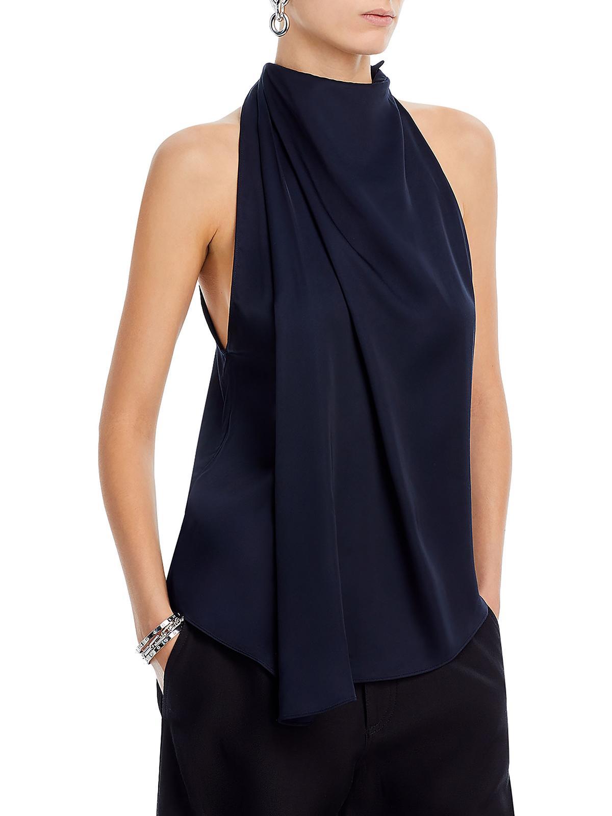 Alc Blouse ALC Womens Crochet High Neck Long Sleeve Poplin Hem Top