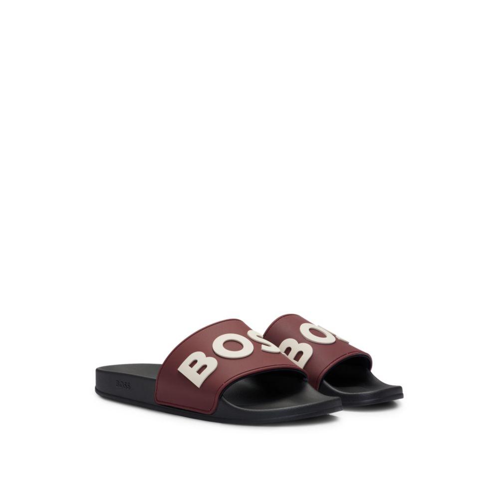 BOSS Italian-Made Slides With Raised Logo in Brown for Men | Lyst