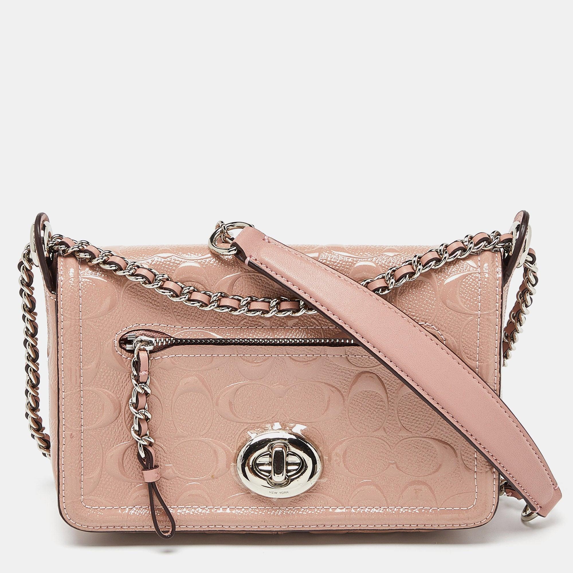 COACH Signature Patent Leather Lex Crossbody Bag in Pink | Lyst