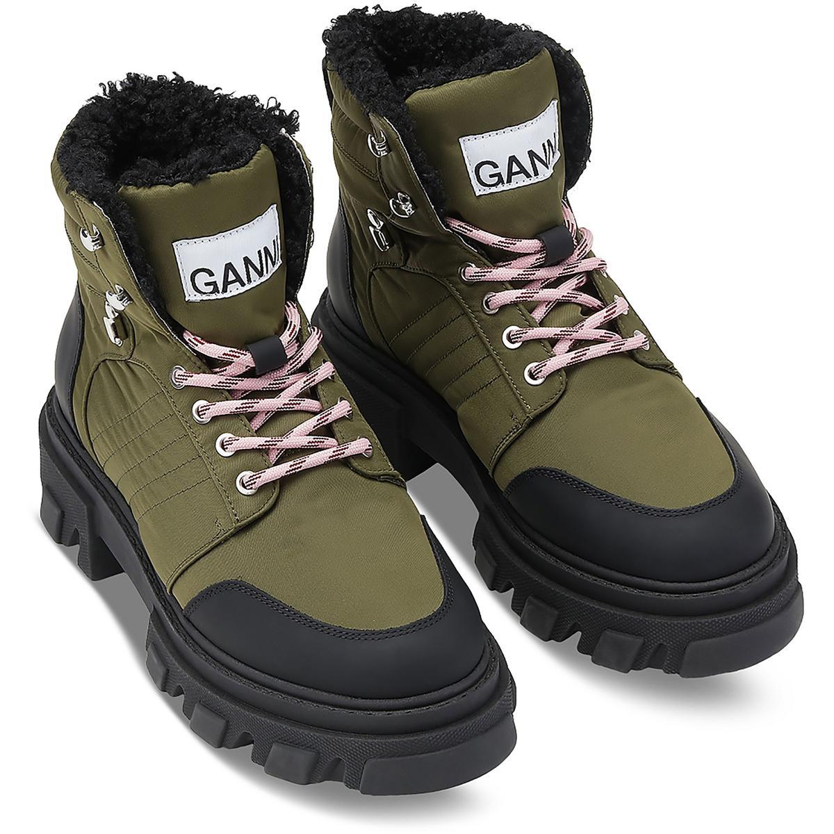 Ganni Leather Cozy Hiking Boots in Green | Lyst
