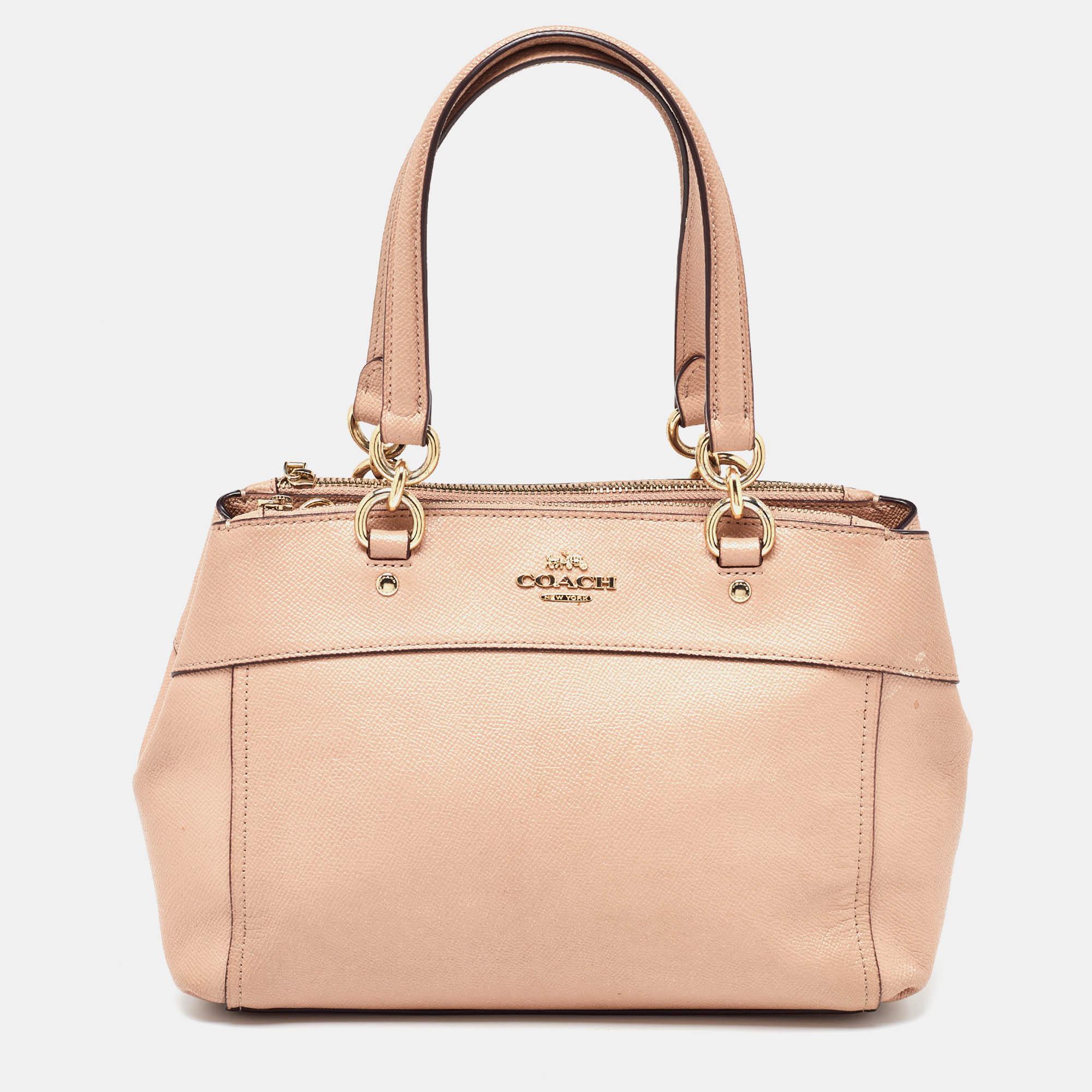 COACH Peach Leather Mini Brooke Carryall Satchel in Natural | Lyst