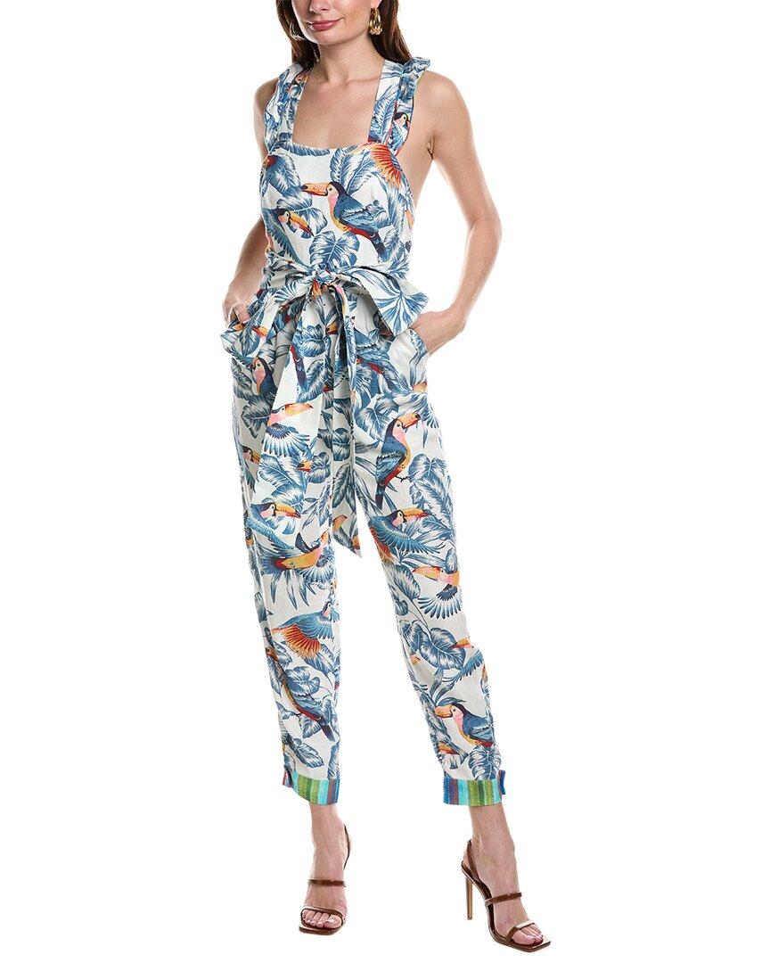 FARM Rio Flying Toucans Crossed Back Frilled Linen Jumpsuit in Blue | Lyst
